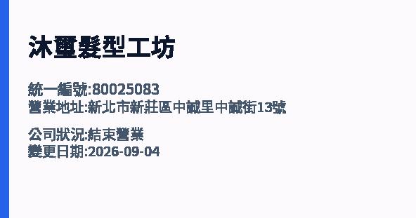 沐璽髮型工坊的照片-統編 80025083(新北市) 公司登記資料與營業項目詳細圖表