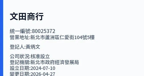 文田商行的照片-統編 80025372(新北市) 公司登記資料與營業項目詳細圖表