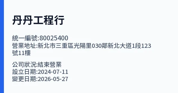 丹丹工程行的照片-統編 80025400(新北市) 公司登記資料與營業項目詳細圖表