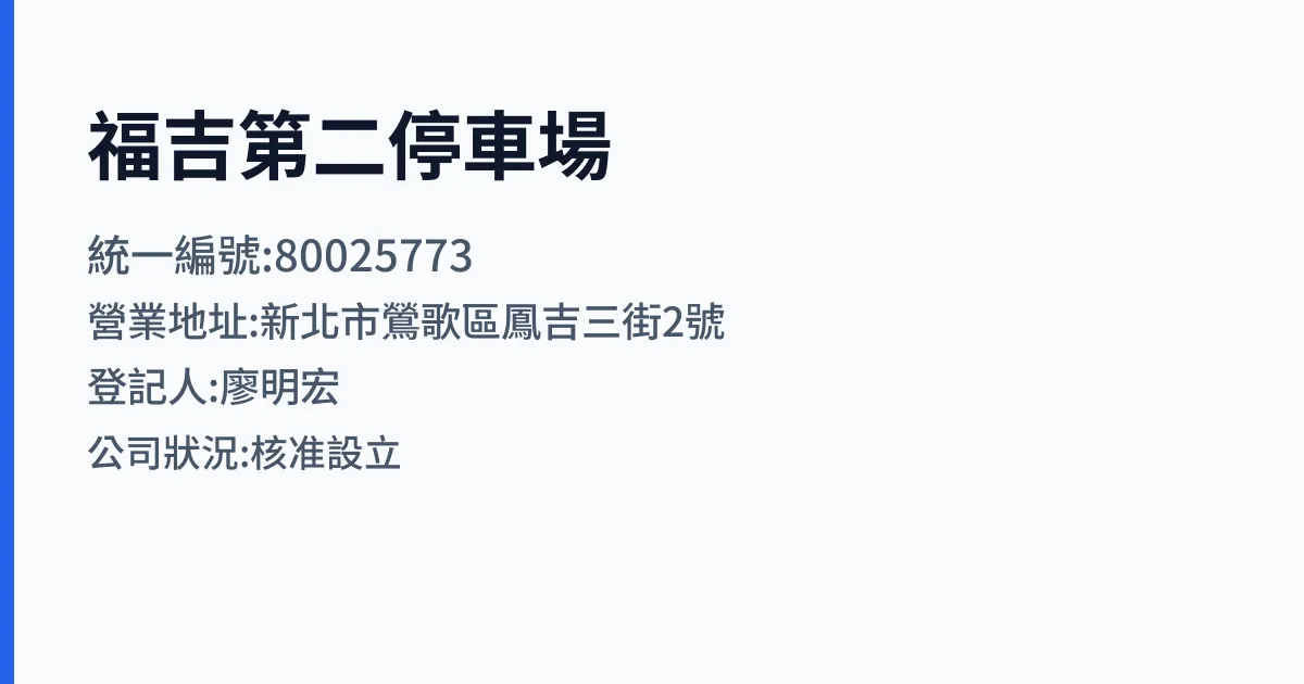 福吉第二停車場 - 統編 80025773(新北市) 公司登記資料與營業項目詳細圖表