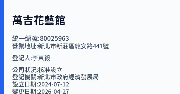 萬吉花藝館的照片-統編 80025963(新北市) 公司登記資料與營業項目詳細圖表