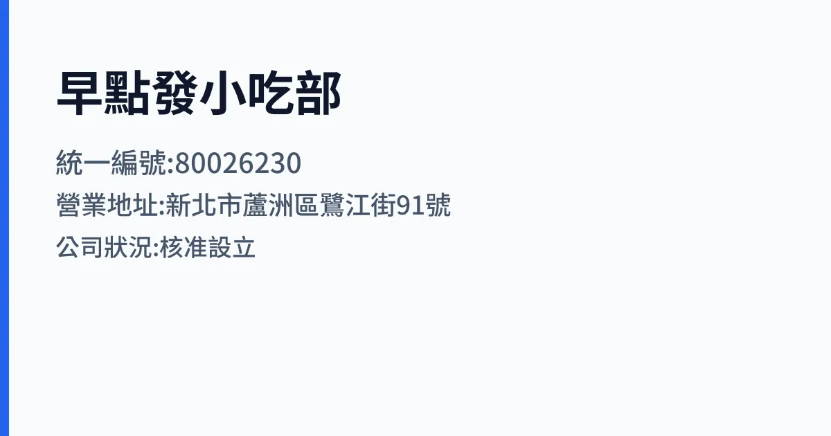 早點發小吃部 - 統編 80026230（新北市） 公司登記資料與營業項目詳細圖表