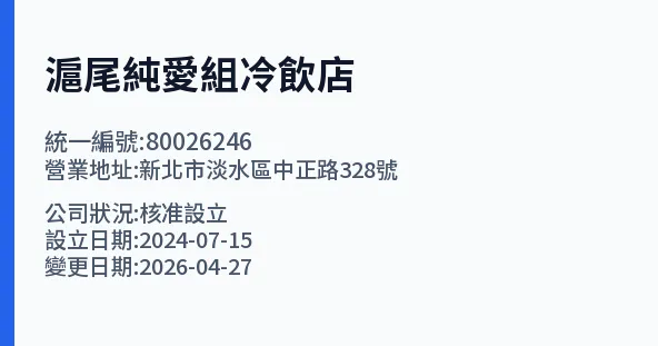滬尾純愛組冷飲店的照片-統編 80026246(新北市) 公司登記資料與營業項目詳細圖表