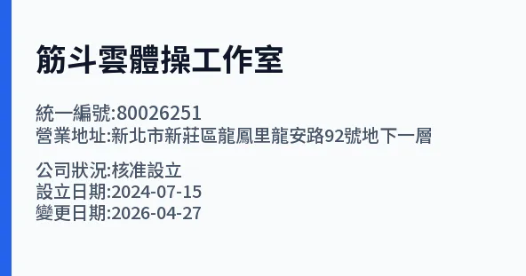 筋斗雲體操工作室的照片-統編 80026251(新北市) 公司登記資料與營業項目詳細圖表