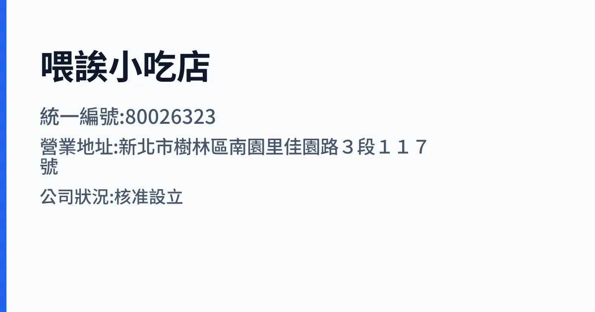 喂誒小吃店 - 統編 80026323(新北市) 公司登記資料與營業項目詳細圖表