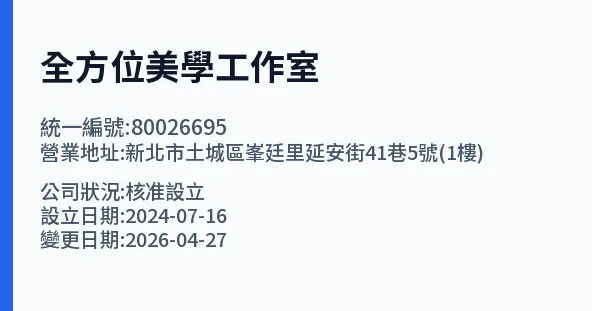 全方位美學工作室的照片-統編 80026695(新北市) 公司登記資料與營業項目詳細圖表