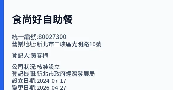 食尚好自助餐的照片-統編 80027300(新北市) 公司登記資料與營業項目詳細圖表