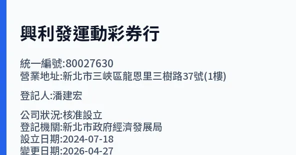 興利發運動彩券行的照片-統編 80027630(新北市) 公司登記資料與營業項目詳細圖表