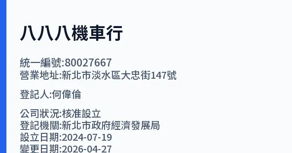 八八八機車行的照片-統編 80027667(新北市) 公司登記資料與營業項目詳細圖表