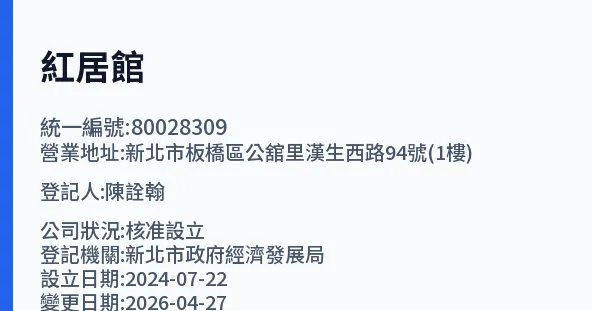 紅居館的照片-統編 80028309(新北市) 公司登記資料與營業項目詳細圖表