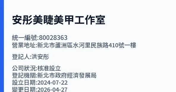 安彤美睫美甲工作室的照片-統編 80028363(新北市) 公司登記資料與營業項目詳細圖表