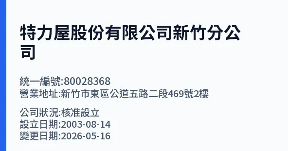 特力屋股份有限公司新竹分公司的照片-統編 80028368(新竹市) 公司登記資料與營業項目詳細圖表