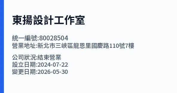 東揚設計工作室的照片-統編 80028504(新北市) 公司登記資料與營業項目詳細圖表