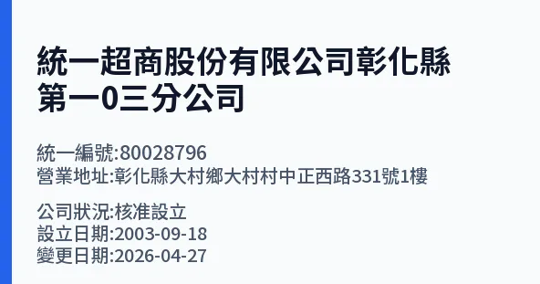 統一超商股份有限公司彰化縣第一0三分公司的照片-統編 80028796(彰化縣) 公司登記資料與營業項目詳細圖表