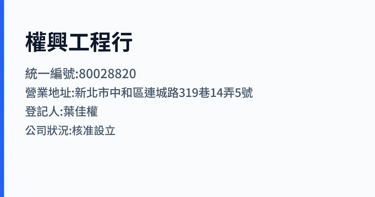權興工程行 - 統編 80028820（新北市） 公司登記資料與營業項目詳細圖表