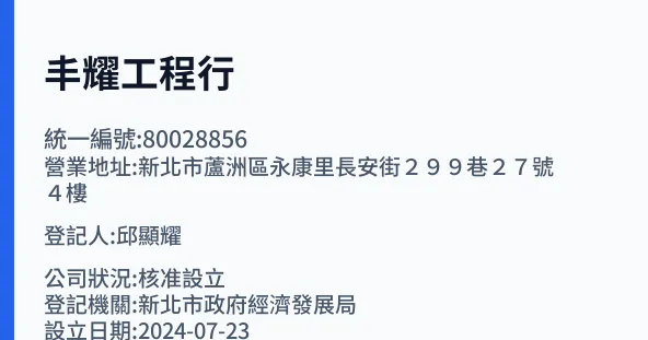 丰耀工程行的照片-統編 80028856(新北市) 公司登記資料與營業項目詳細圖表