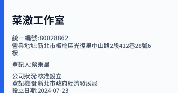 菜激工作室的照片-統編 80028862(新北市) 公司登記資料與營業項目詳細圖表