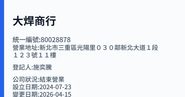 大焊商行的照片-統編 80028878(新北市) 公司登記資料與營業項目詳細圖表