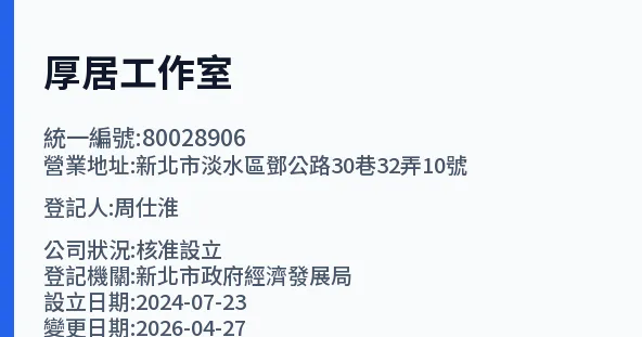 厚居工作室的照片-統編 80028906(新北市) 公司登記資料與營業項目詳細圖表
