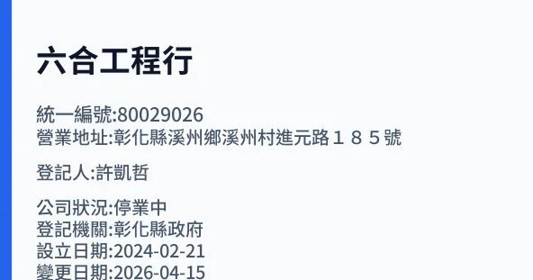 六合工程行的照片-統編 80029026(彰化縣) 公司登記資料與營業項目詳細圖表