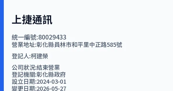 上捷通訊的照片-統編 80029433(彰化縣) 公司登記資料與營業項目詳細圖表