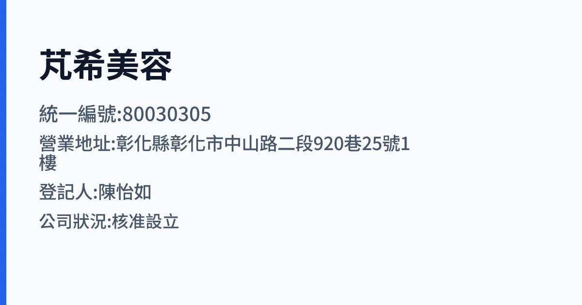 芃希美容 - 統編 80030305(彰化縣) 公司登記資料與營業項目詳細圖表