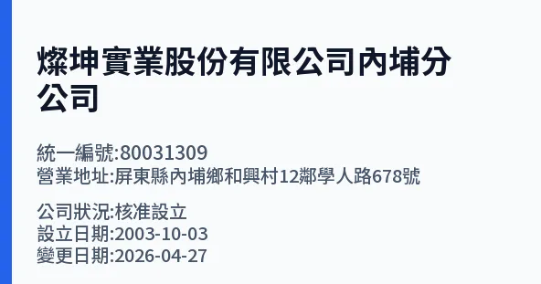 燦坤實業股份有限公司內埔分公司的照片-統編 80031309(屏東縣) 公司登記資料與營業項目詳細圖表