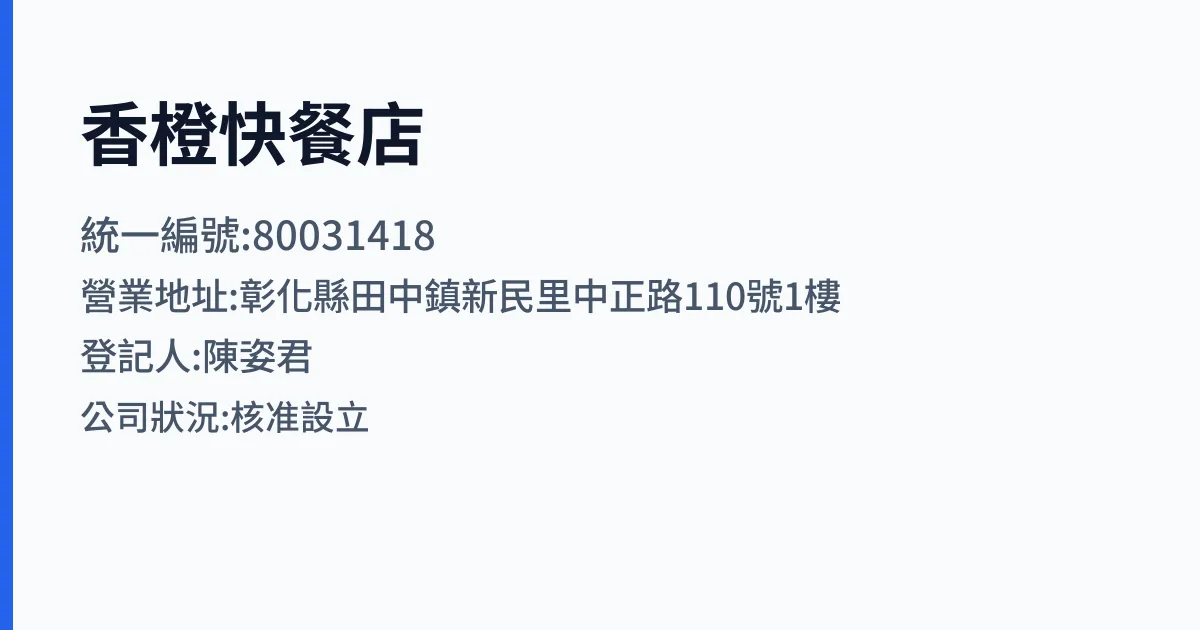 香橙快餐店 - 統編 80031418(彰化縣) 公司登記資料與營業項目詳細圖表