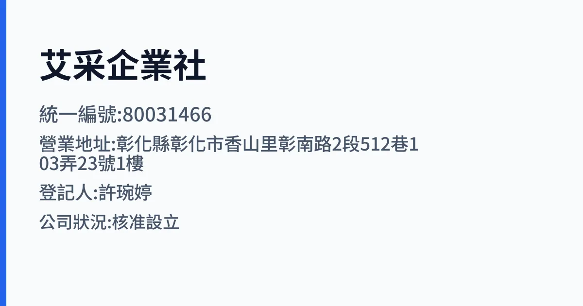 艾采企業社 - 統編 80031466(彰化縣) 公司登記資料與營業項目詳細圖表