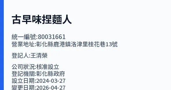 古早味捏麵人的照片-統編 80031661(彰化縣) 公司登記資料與營業項目詳細圖表