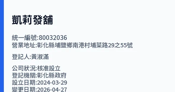 凱莉發舖的照片-統編 80032036(彰化縣) 公司登記資料與營業項目詳細圖表