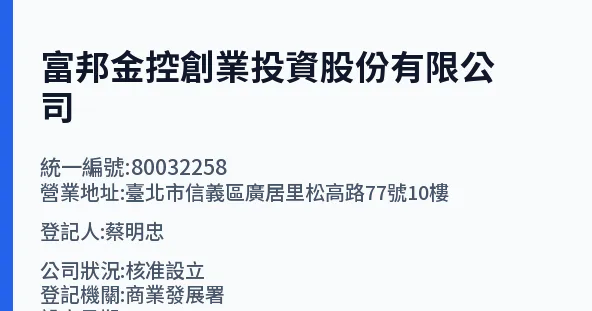 富邦金控創業投資股份有限公司的照片-統編 80032258(臺北市) 公司登記資料與營業項目詳細圖表