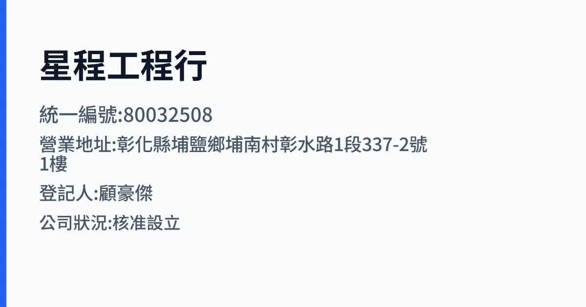 星程工程行 - 統編 80032508（彰化縣） 公司登記資料與營業項目詳細圖表