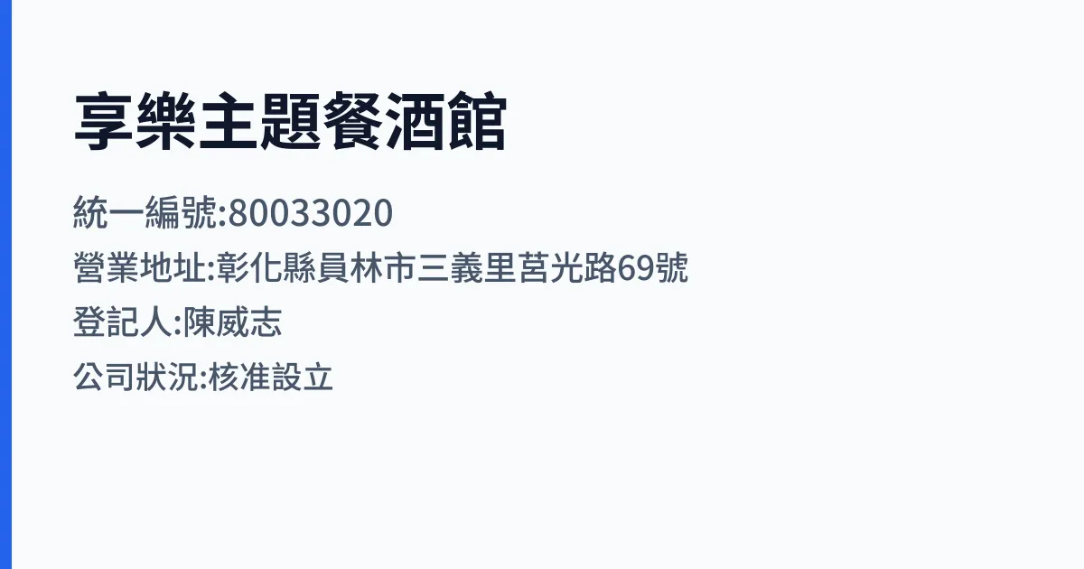 享樂主題餐酒館 - 統編 80033020（彰化縣） 公司登記資料與營業項目詳細圖表
