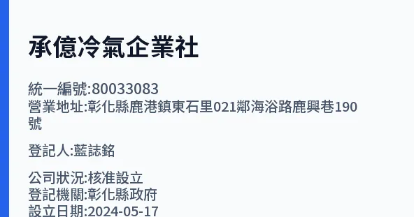承億冷氣企業社的照片-統編 80033083(彰化縣) 公司登記資料與營業項目詳細圖表