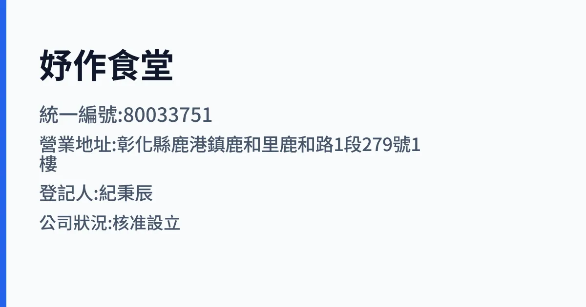 妤作食堂 - 統編 80033751(彰化縣) 公司登記資料與營業項目詳細圖表