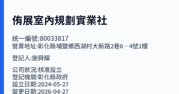侑展室內規劃實業社的照片-統編 80033817(彰化縣) 公司登記資料與營業項目詳細圖表