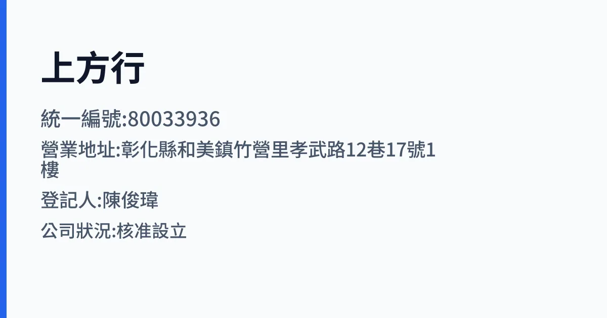 上方行 - 統編 80033936(彰化縣) 公司登記資料與營業項目詳細圖表