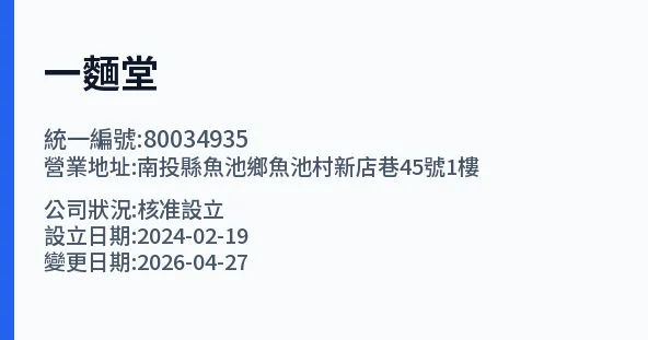 一麵堂的照片-統編 80034935(南投縣) 公司登記資料與營業項目詳細圖表
