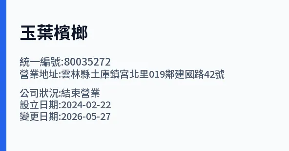 玉葉檳榔的照片-統編 80035272(雲林縣) 公司登記資料與營業項目詳細圖表