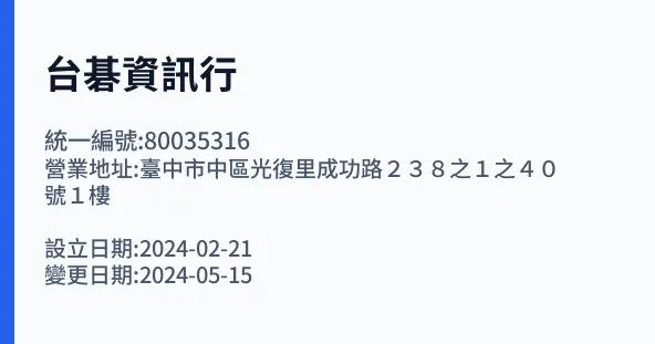 台碁資訊行的照片-統編 80035316(臺中市) 公司登記資料與營業項目詳細圖表