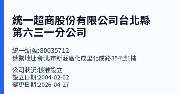 統一超商股份有限公司台北縣第六三一分公司的照片-統編 80035712(新北市) 公司登記資料與營業項目詳細圖表