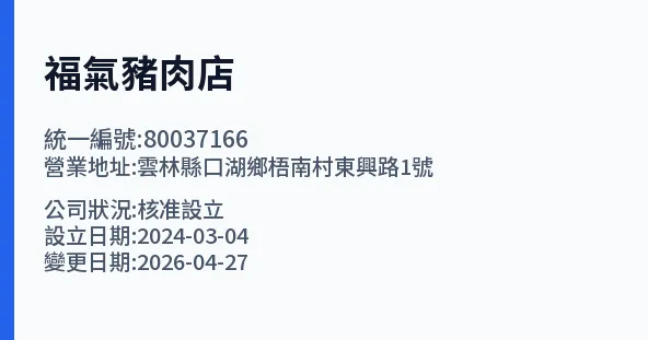 福氣豬肉店的照片-統編 80037166(雲林縣) 公司登記資料與營業項目詳細圖表