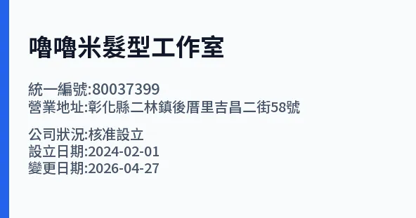嚕嚕米髮型工作室的照片-統編 80037399(彰化縣) 公司登記資料與營業項目詳細圖表