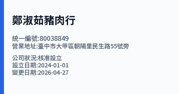 鄭淑茹豬肉行的照片-統編 80038849(臺中市) 公司登記資料與營業項目詳細圖表