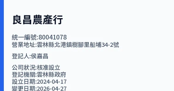 良昌農產行的照片-統編 80041078(雲林縣) 公司登記資料與營業項目詳細圖表