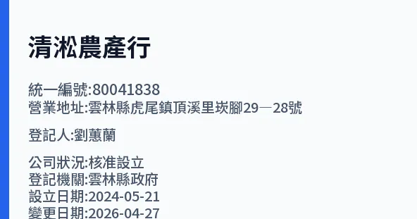 清淞農產行的照片-統編 80041838(雲林縣) 公司登記資料與營業項目詳細圖表