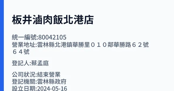 板井滷肉飯北港店的照片-統編 80042105(雲林縣) 公司登記資料與營業項目詳細圖表