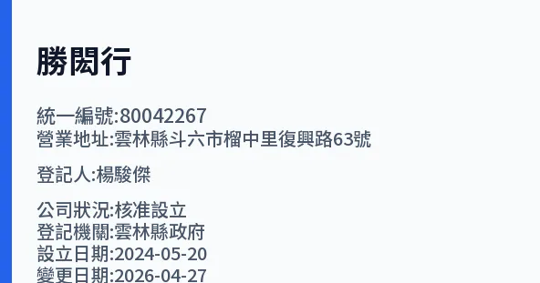 勝閎行的照片-統編 80042267(雲林縣) 公司登記資料與營業項目詳細圖表