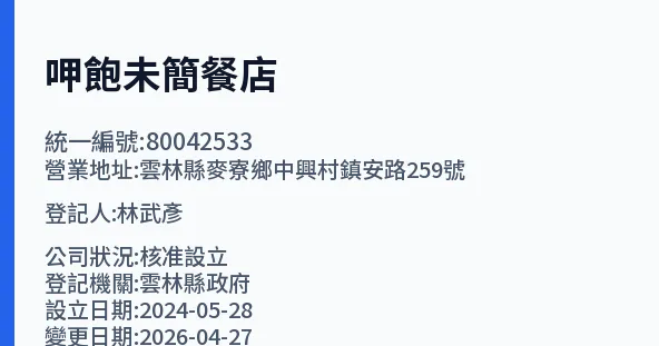 呷飽未簡餐店的照片-統編 80042533(雲林縣) 公司登記資料與營業項目詳細圖表